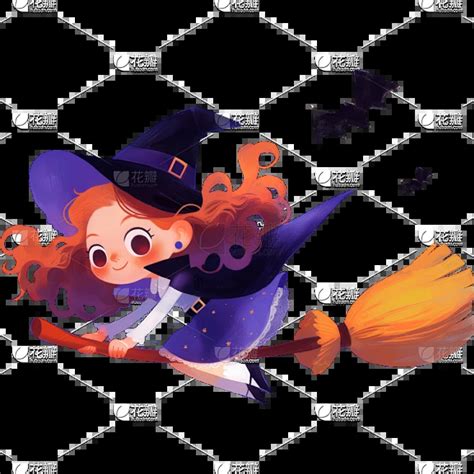 万圣节通用儿童绘本女巫骑扫帚元素素材 花瓣网