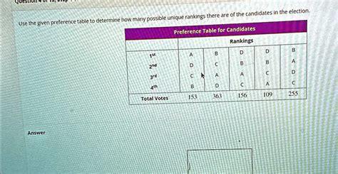 solved use the given preference table to determine how many possible