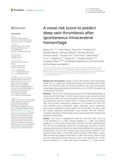 Pdf A Novel Risk Score To Predict Deep Vein Thrombosis After