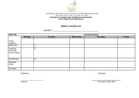 Weekly Learning Log Template Pdf
