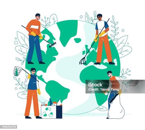 환경 행성 생태학 개념을 돌보는 사람들 지구 환경 보호 쓰레기 수집 캐릭터 플랫 벡터 일러스트레이션 자연 보호 장면 개념에 대한 스톡 벡터 아트 및 기타 이미지 Istock