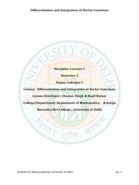 differentiation and integration of vector functions pdf