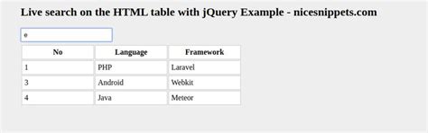 Live Search On Html Table With Jquery