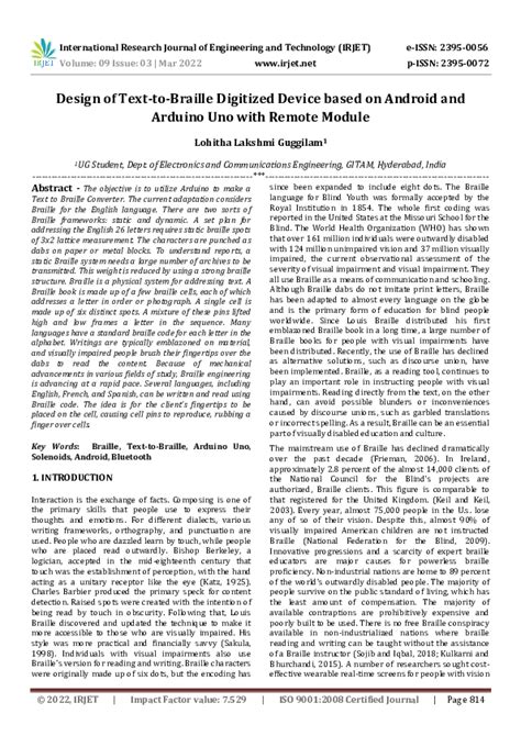 pdf design of text to braille digitized device based on android and