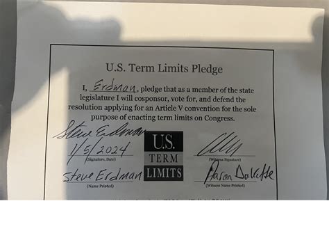 Senator Steve Erdman Pledges To Support Congressional Term Limits Us Term Limits
