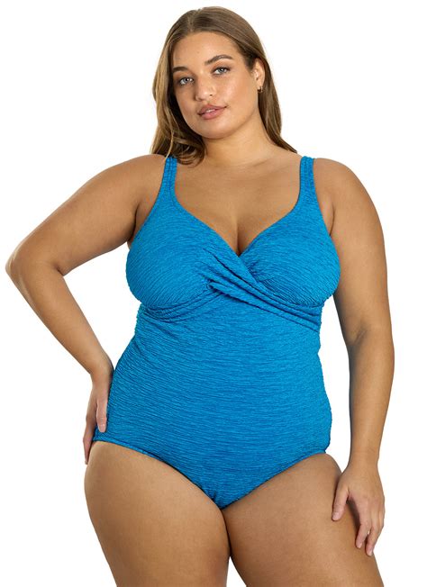 Penbrooke Krinkle Plus Size Chlorine Resistant One Piece Cross Over Swimsuit At