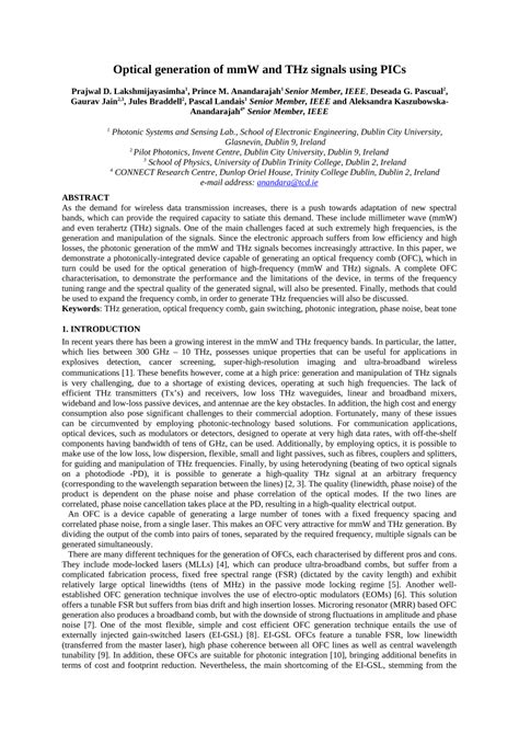 Pdf Optical Generation Of Mmw And Thz Signals Using Pics