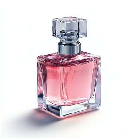 Glass Square Perfume Bottle With A Silver Cap Containing A Pink Liquid