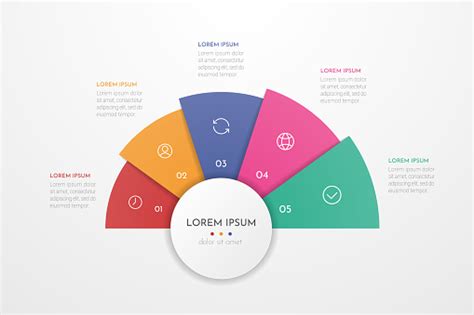 5 가지 옵션으로 인포 그래픽을 만들기위한 추상적 인 최신 템플릿 벡터 원 차트 디자인입니다 워크플로 레이아웃 프리젠 테이션 보고서 시각화 다이어그램 웹 디자인 교육에
