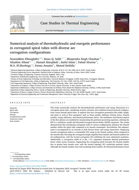 Pdf Numerical Analysis Of Thermohydraulic And Exergetic Performance