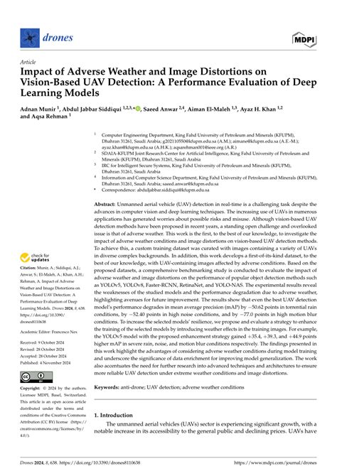 Pdf Impact Of Adverse Weather And Image Distortions On Vision Based Uav Detection A
