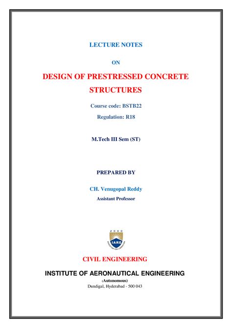 Iare Dpsc Notes Prestress Design Lecture Notes On Design Of