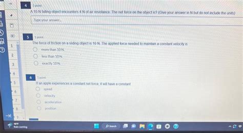 Solved 1 Point A 10 N Falling Object Encounters 4 N Of Air
