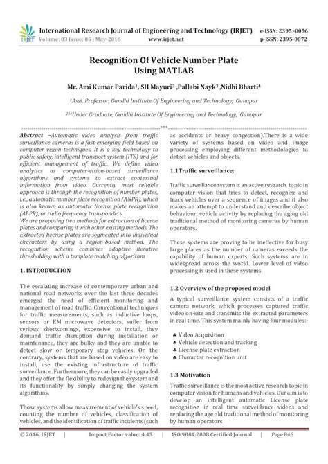 PDF Recognition Of Vehicle Number Plate Using MATLAB Of Vehicle Number Plate Using MATLAB Mr