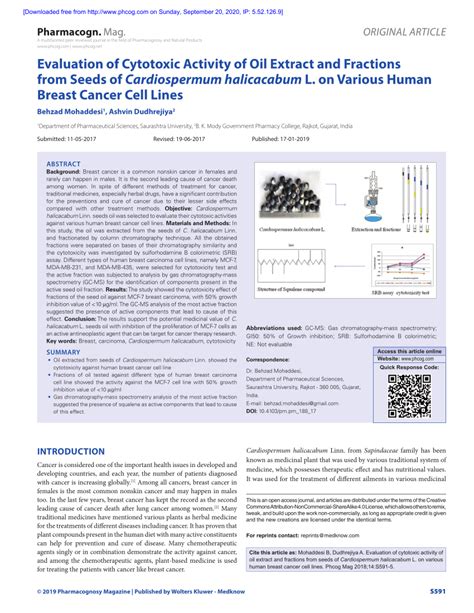 Pdf Evaluation Of Cytotoxic Activity Of Oil Extract And Fractions From Seeds Of Cardiospermum