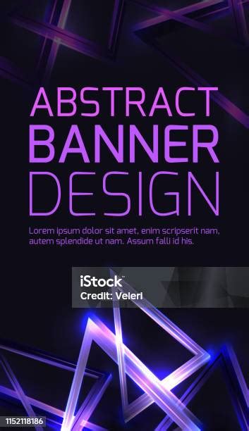텍스트에 대 한 장소와 어두운 배경에 네온 삼각형 및 반짝임과 추상적 인 3d 배경 배너의 수직 템플릿 벡터 요소 개념에 대한 스톡 벡터 아트 및 기타 이미지 Istock