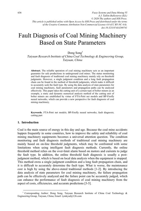 Pdf Fault Diagnosis Of Coal Mining Machinery Based On State Parameters