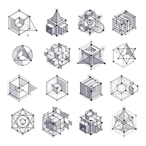 Premium Vector Isometric Abstract Black And White Backgrounds Set With Linear Dimensional Cube