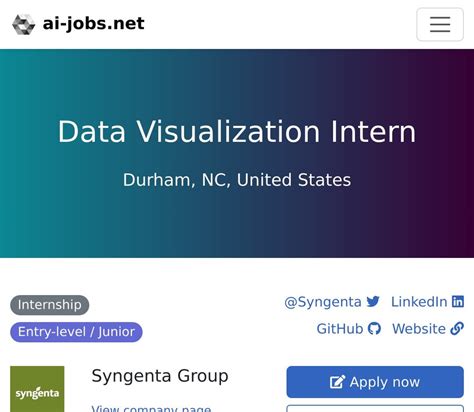 Hiring Internship Data Visualization Intern In Durham Nc United