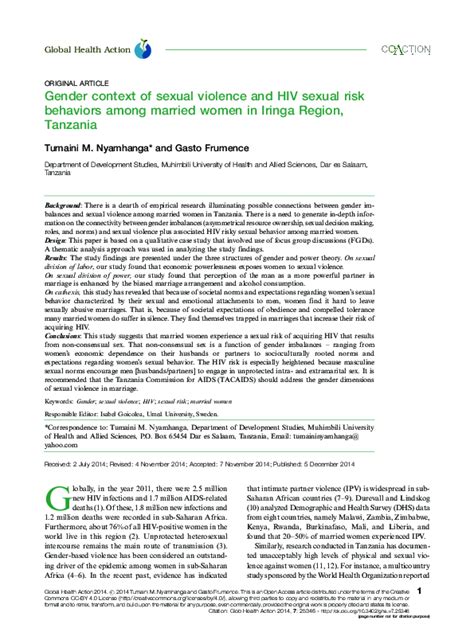 Pdf Gender Context Of Sexual Violence And Hiv Sexual Risk Behaviors