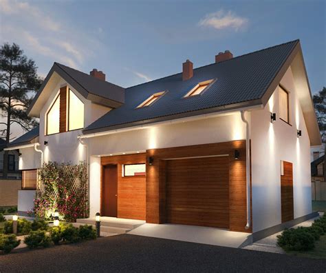 Ночная подсветка фасада проекта дома z122 | Garage lighting, Outdoor ...