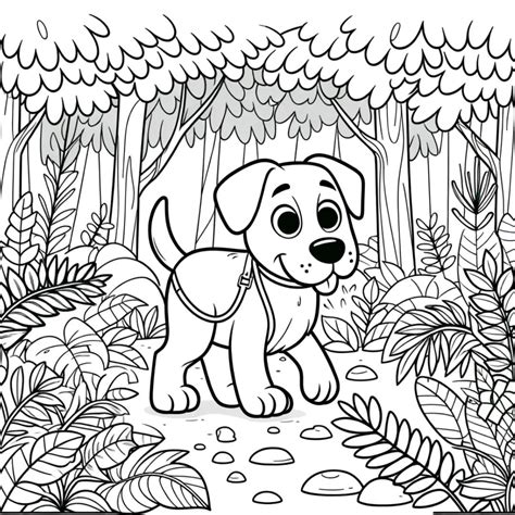 Dessin Gratuit Coloriage Chien Explorant Une Forêt Mystérieuse