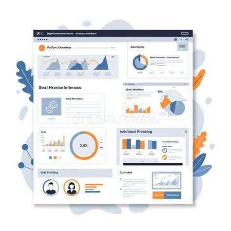 Digital Dashboard With A Modern Minimalist Design Featuring Various Data Stock Illustration