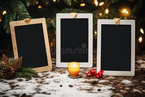 Christmas Polaroid Photo Frames Mockup Adding A Touch Of Nostalgia To Photos Stock Illustration