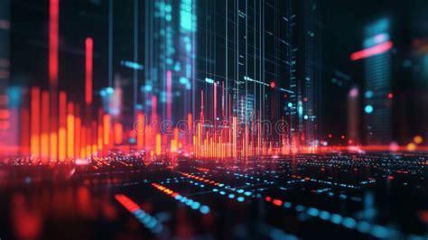 Abstract Data Visualization With Glowing Red And Blue Light Bars Stock
