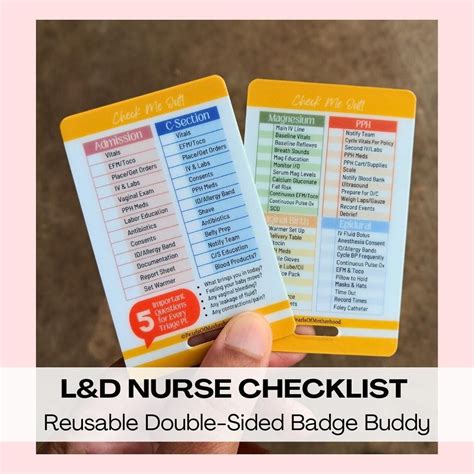 Reusable Landd Nurse Checklist Badge Buddy Check Me Out Labor And