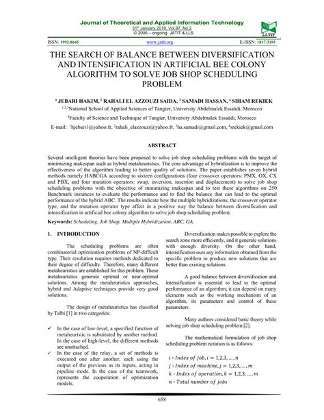 Pdf The Search Of Balance Between Diversification And Intensification