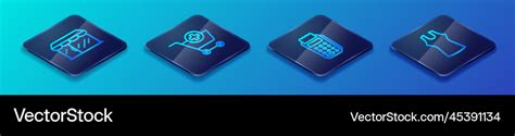 Set Isometric Line Pos Terminal Market Store Vector Image