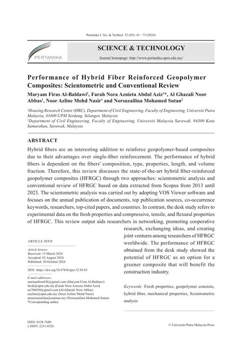 Pdf Performance Of Hybrid Fiber Reinforced Geopolymer Composites Scientometric And