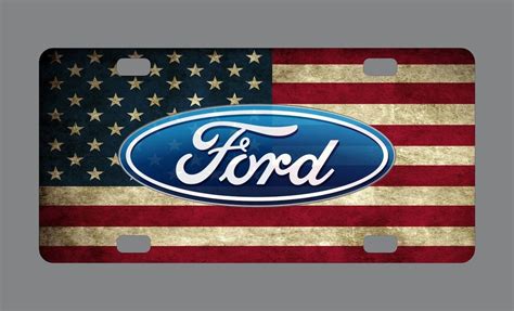 Ford Emblem License Plate Weathered Aged American Flag Aluminum 6x12