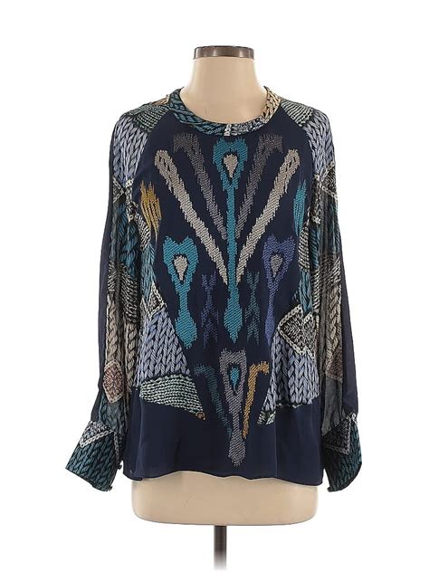 Ranna Gill 100 Polyester Blue Long Sleeve Blouse Size S 75 Off