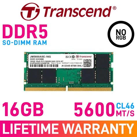 Transcend Jetram 16gb 1 X 16gb Ddr5 Dram 5600mhz Cl46 1 10v Jm5600ase 16g So Dimm Memory