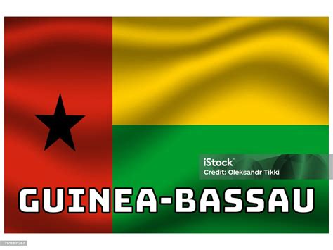 기니 비사우 국기 와 물결 모양의 그림자 효과와 국가의 이름 원래 색상과 비율 벡터 일러스트레이션을 참조하십시오 국가 관광명소에