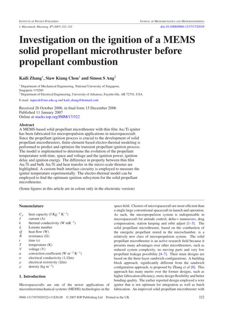 pdf investigation on the ignition of a mems solid propellant