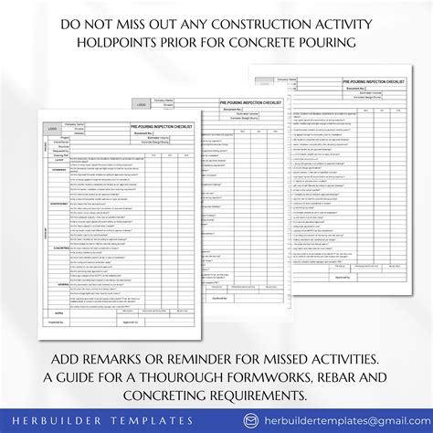 Pre Pouring Inspection Checklist Form Pre Concreting Checklist