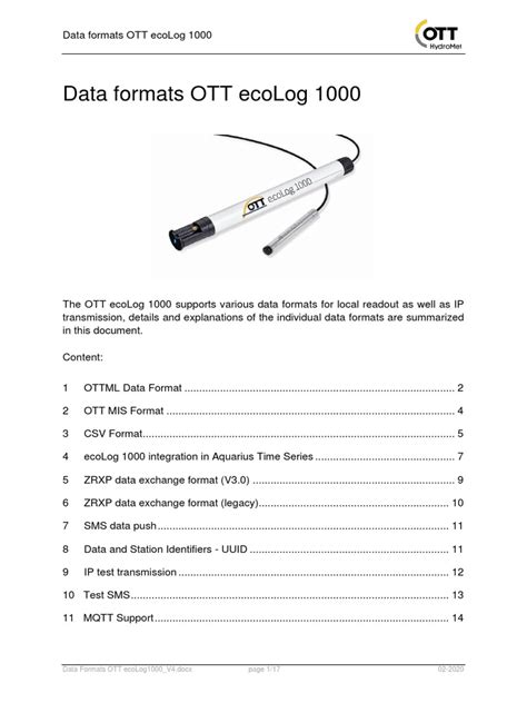 Data Formats Ott Ecolog1000 V4 02 Pdf Comma Separated Values File