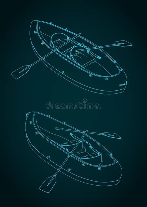 Inflatable Kayak Boat Isometric Blueprints Stock Illustrations 2