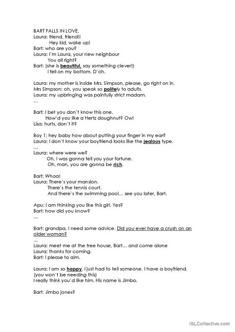 Bart Falls In Love Français Fle Fiches Pedagogiques Pdf And Doc