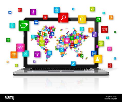 3d Laptop Computer Isolated On White World Cloud Computing Concept