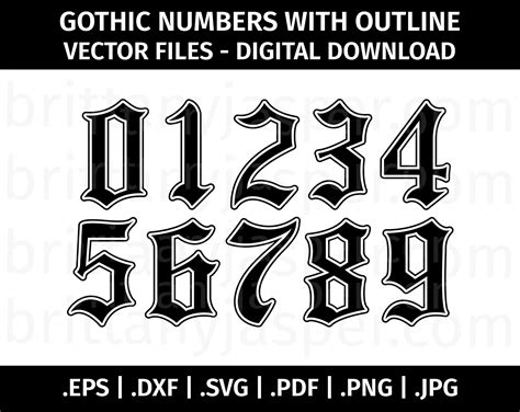 Gothic Number With Outline Vector Clip Art Cut Files For Cricut