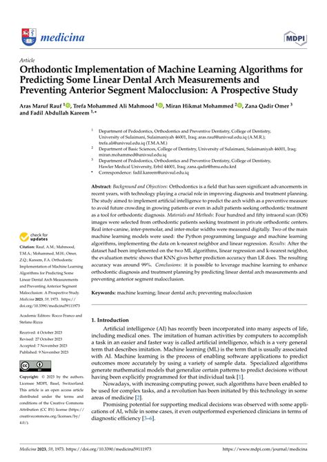 Pdf Orthodontic Implementation Of Machine Learning Algorithms For Predicting Some Linear