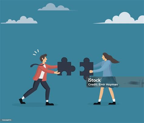 팀워크 팀 빌딩 개념입니다 사람 비즈니스 그룹 퍼즐 조각을 맞추는 두 명의 동료 편집 가능한 벡터입니다 개념에 대한 스톡 벡터 아트 및 기타 이미지 Istock