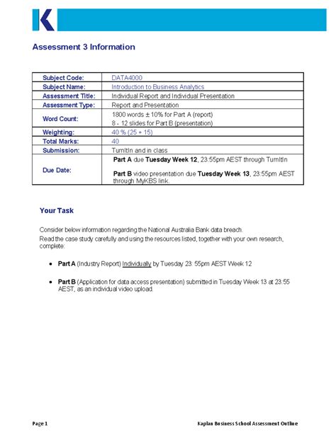 Data4000 Assesment 2 Guide Lines Assessment 3 Information Subject