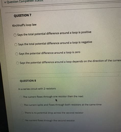 Solved Uculum Cupido Question 7 Kirchhoffs Loop Law Says The