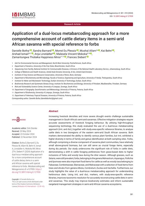 Pdf Application Of A Dual Locus Metabarcoding Approach For A More
