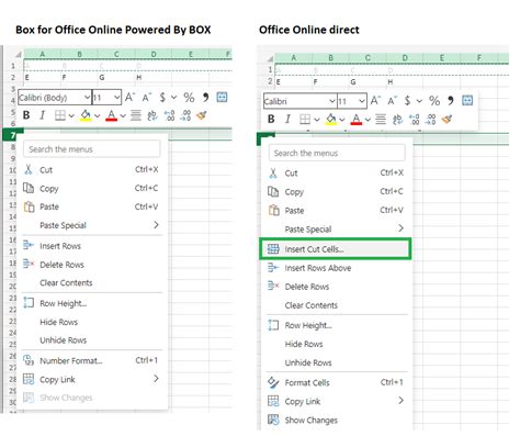 Box For Office Online Excel Feature Insert Cut Cells Now